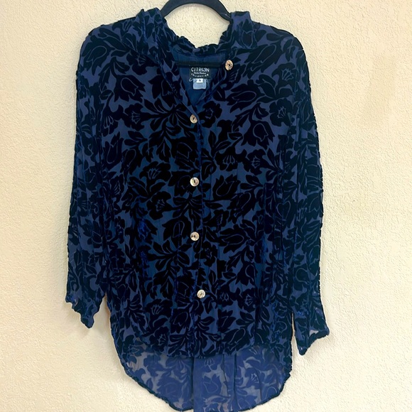 Citron | Tops | Citron Womans Boho Velvet Silk Button Down Oversized ...
